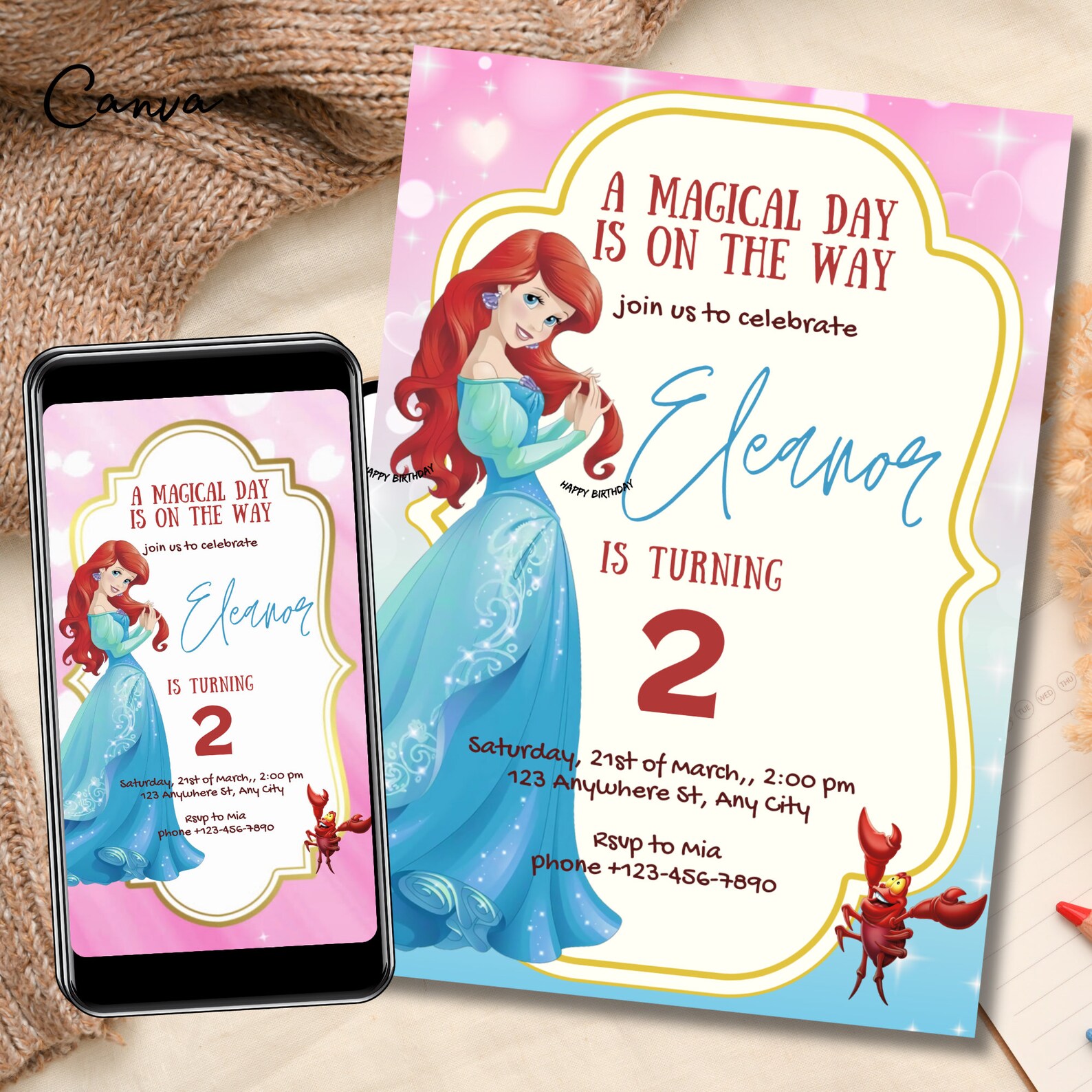 Little Mermaid Invitation, Ariel Invitation, Ariel Princess Birthday ...