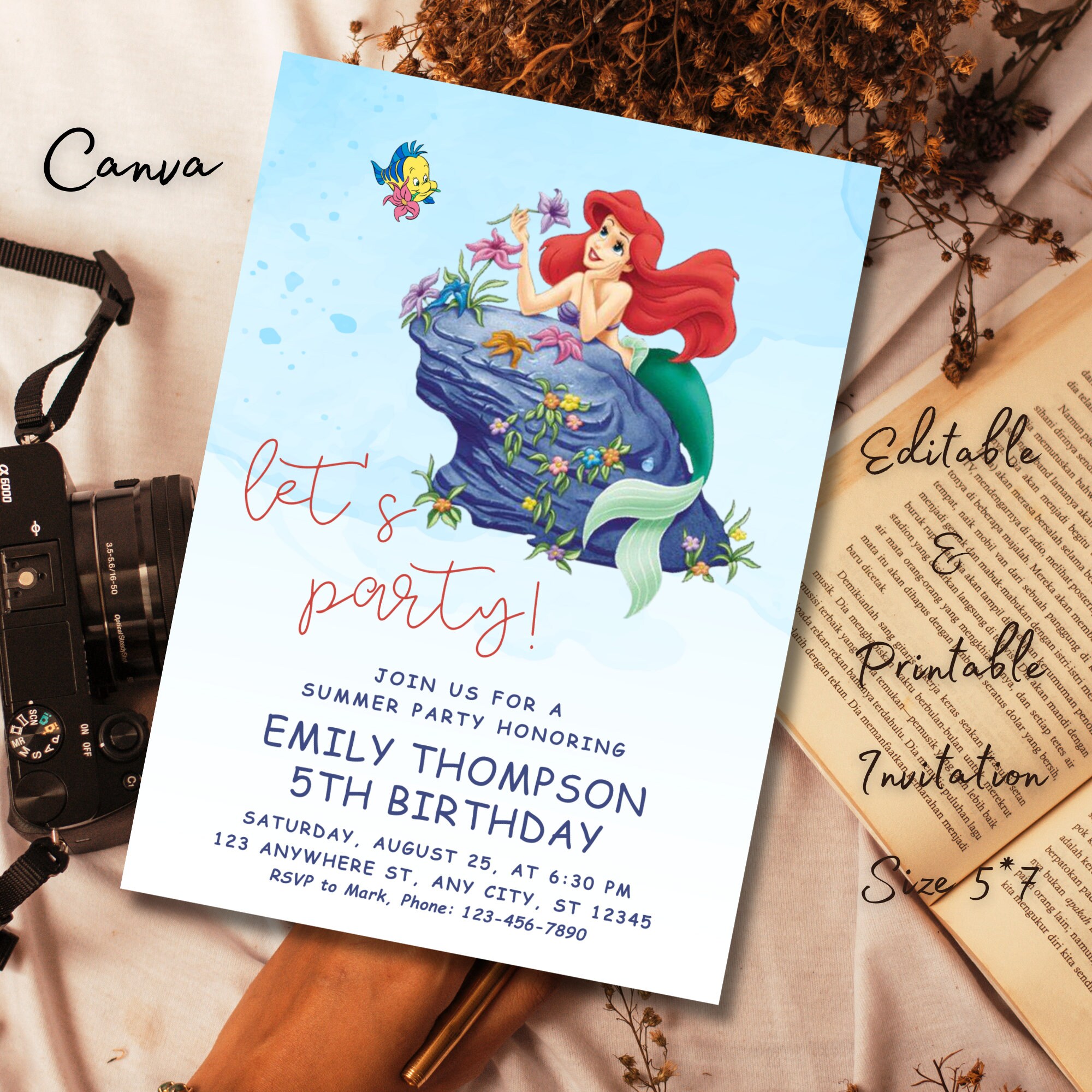 Little Mermaid Invitation, Ariel Invitation, Ariel Princess Birthday ...