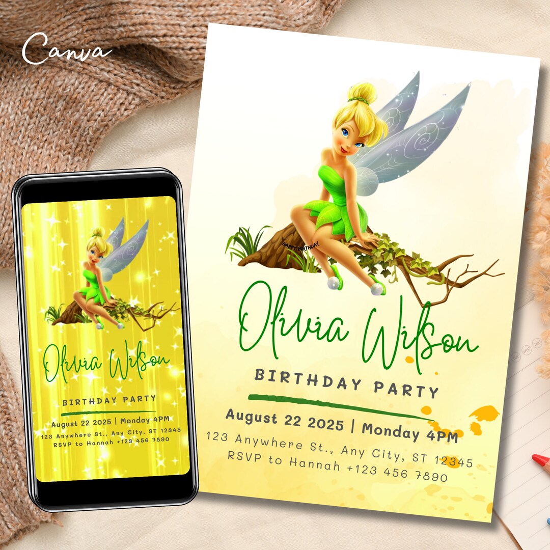 Tinkerbell Editable Invitation, Fairy Birthday Party Tinkerbell Party ...