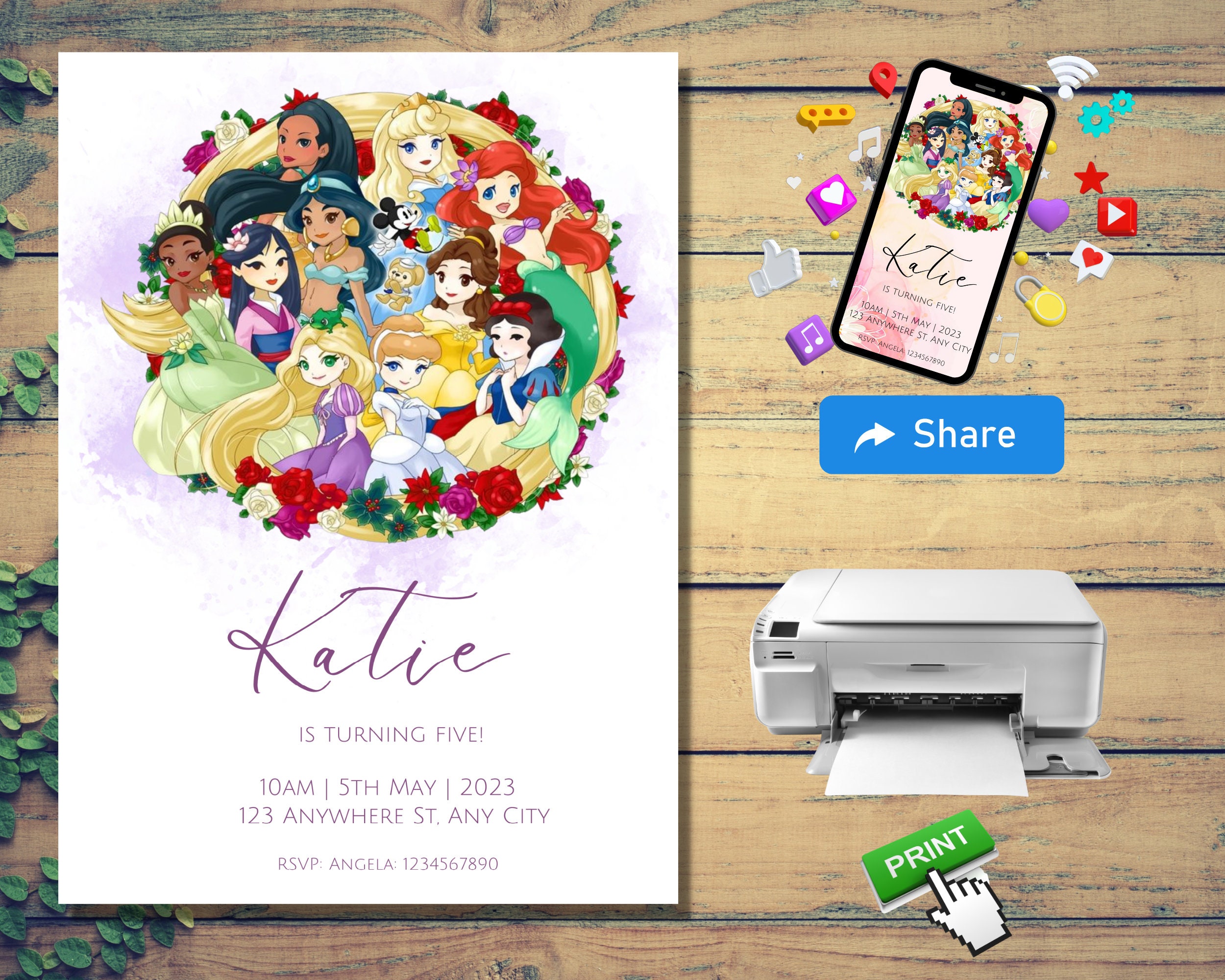 Princess Birthday Invitation Girl Princess Birthday Party Video Invite ...