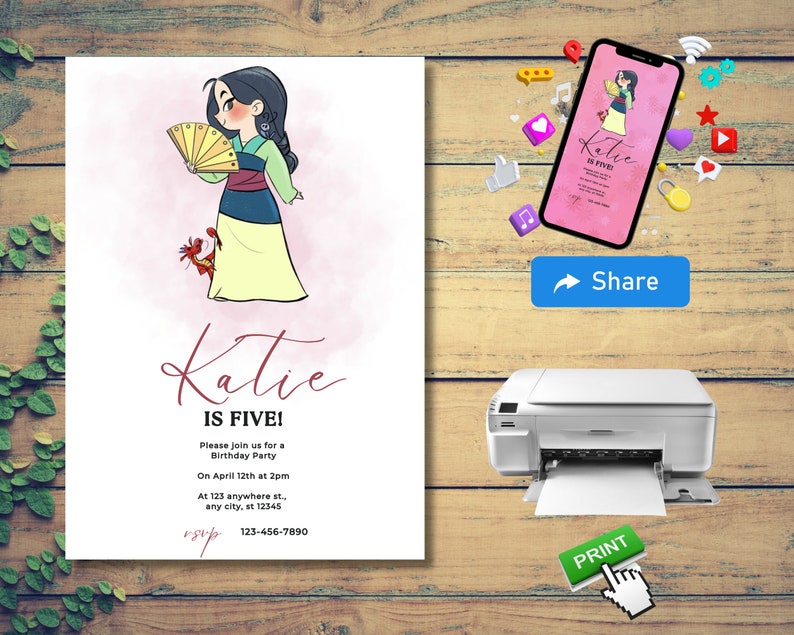 Mulan Birthday Invitation, Mulan Video Invitation, Mulan Invite, Mulan ...