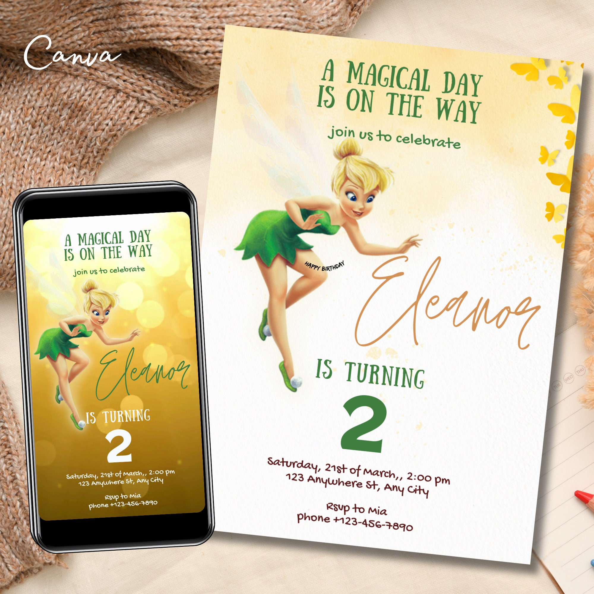 Tinkerbell Editable Invitation, Fairy Birthday Party Tinkerbell Party ...