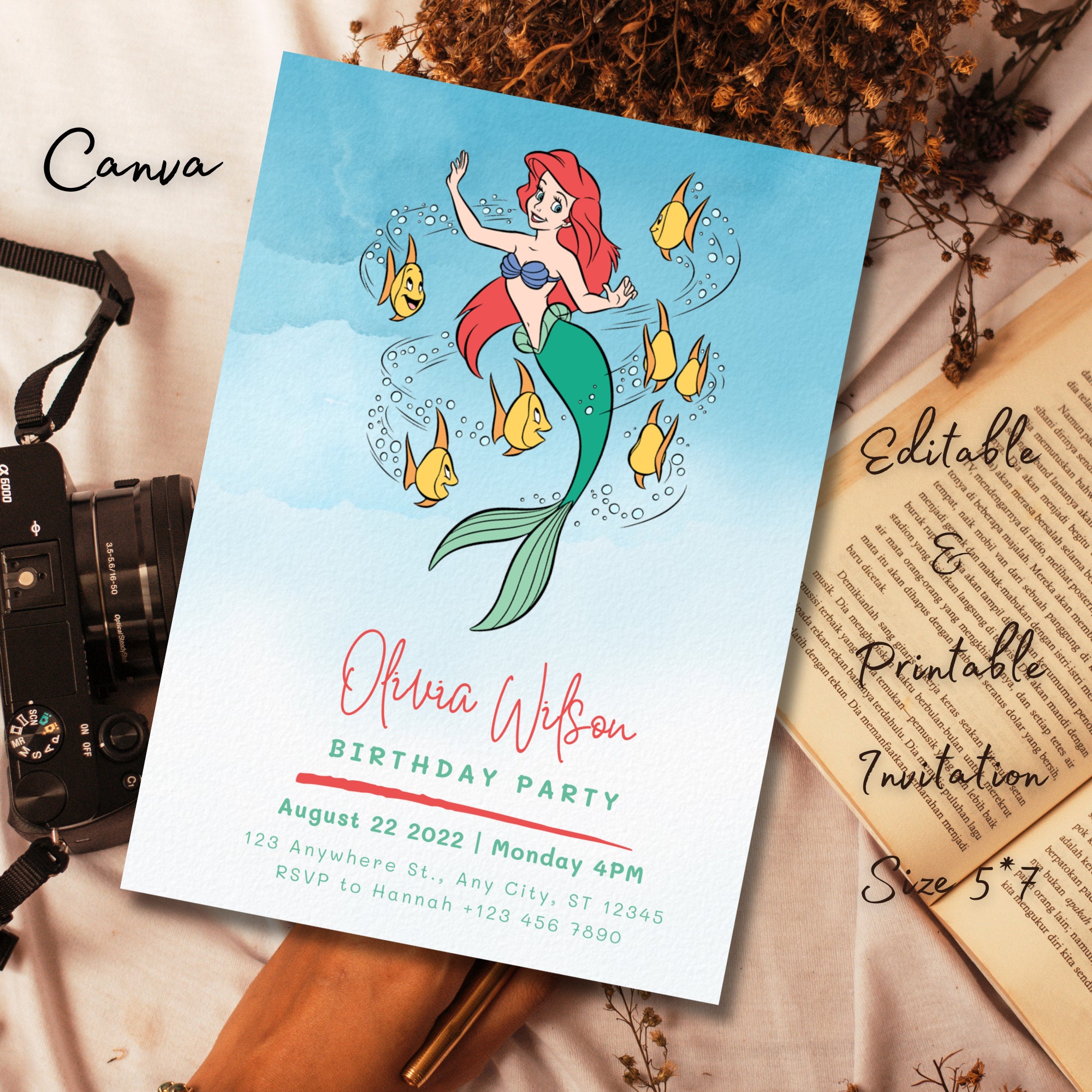 Little Mermaid Invitation, Ariel Invitation, Ariel Princess Birthday ...
