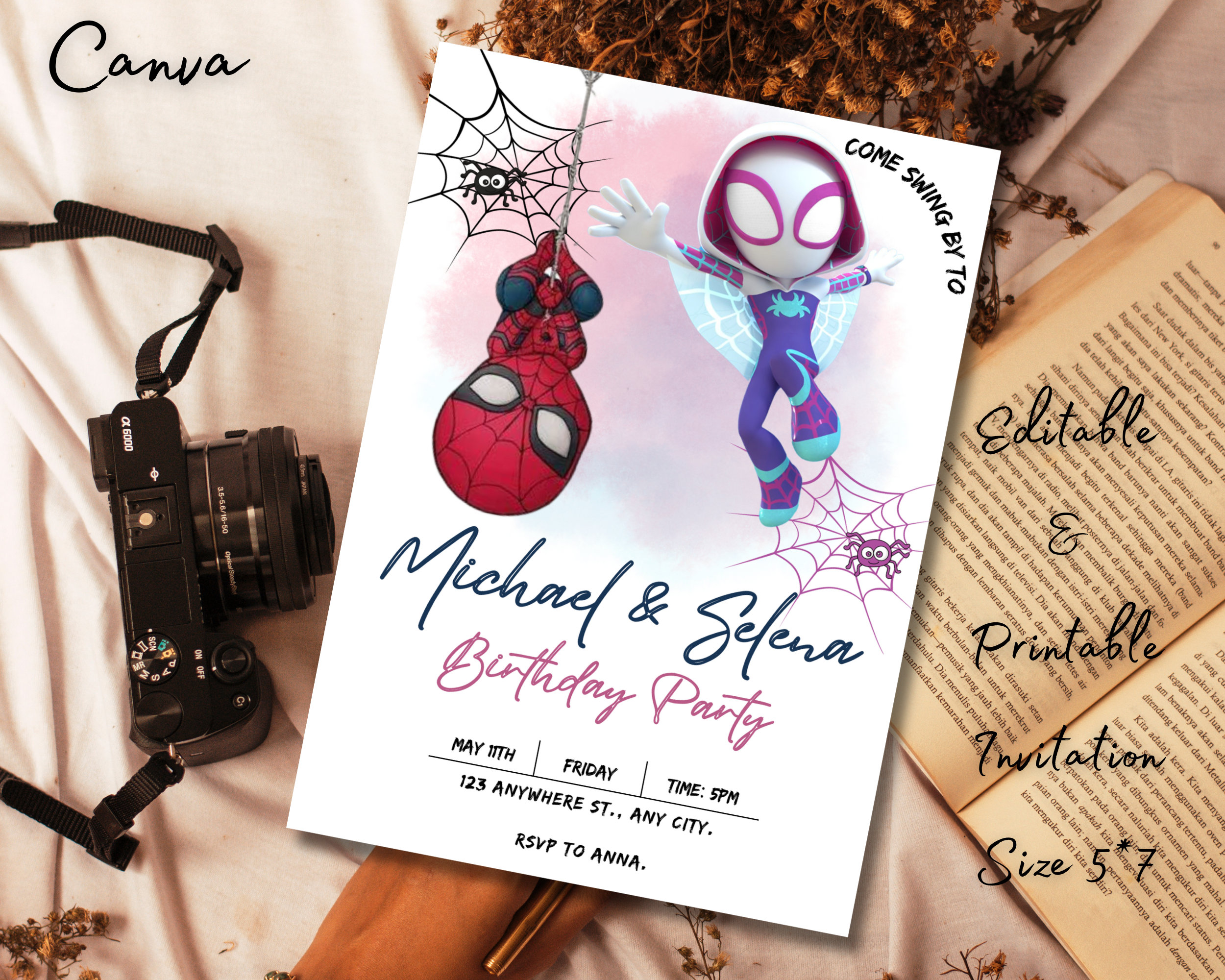 Ghost Spider Birthday Invitation Gwen, Spider Man Birthday Invitation ...