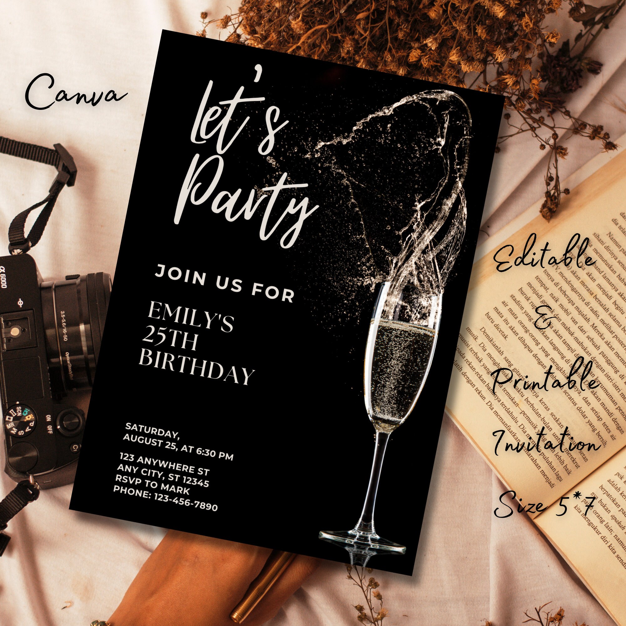 Pink Champagne Birthday Invitation, Champagne Invitation, Pink ...