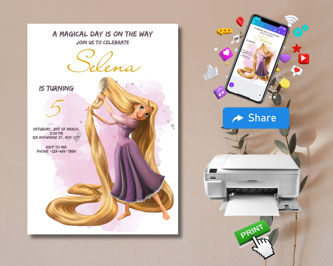 Rapunzel Birthday Party Invitation Template, Rapunzel Birthday ...