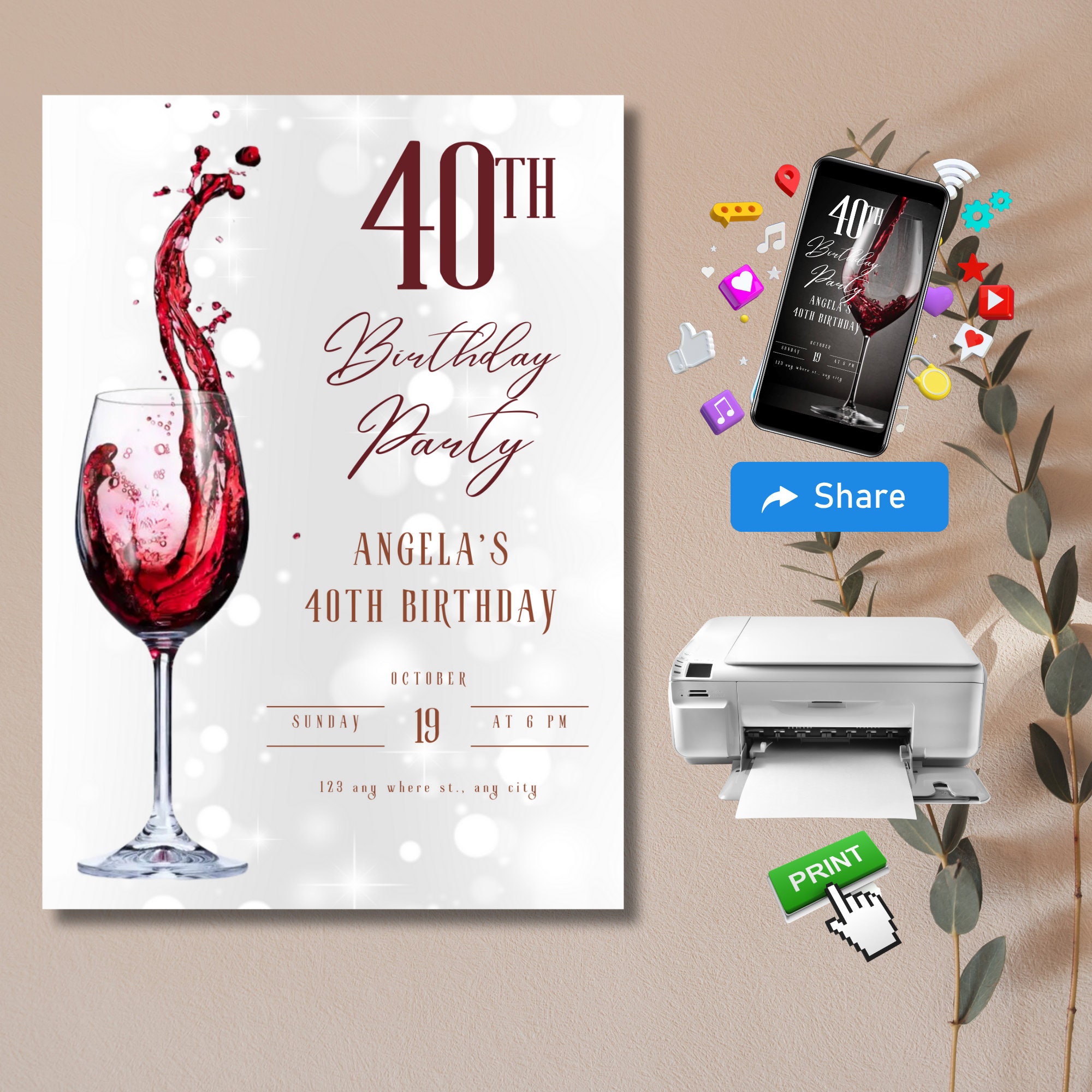 Wine Birthday Invitation, Wine Invitation, Wine Night Invitation, Adult ...