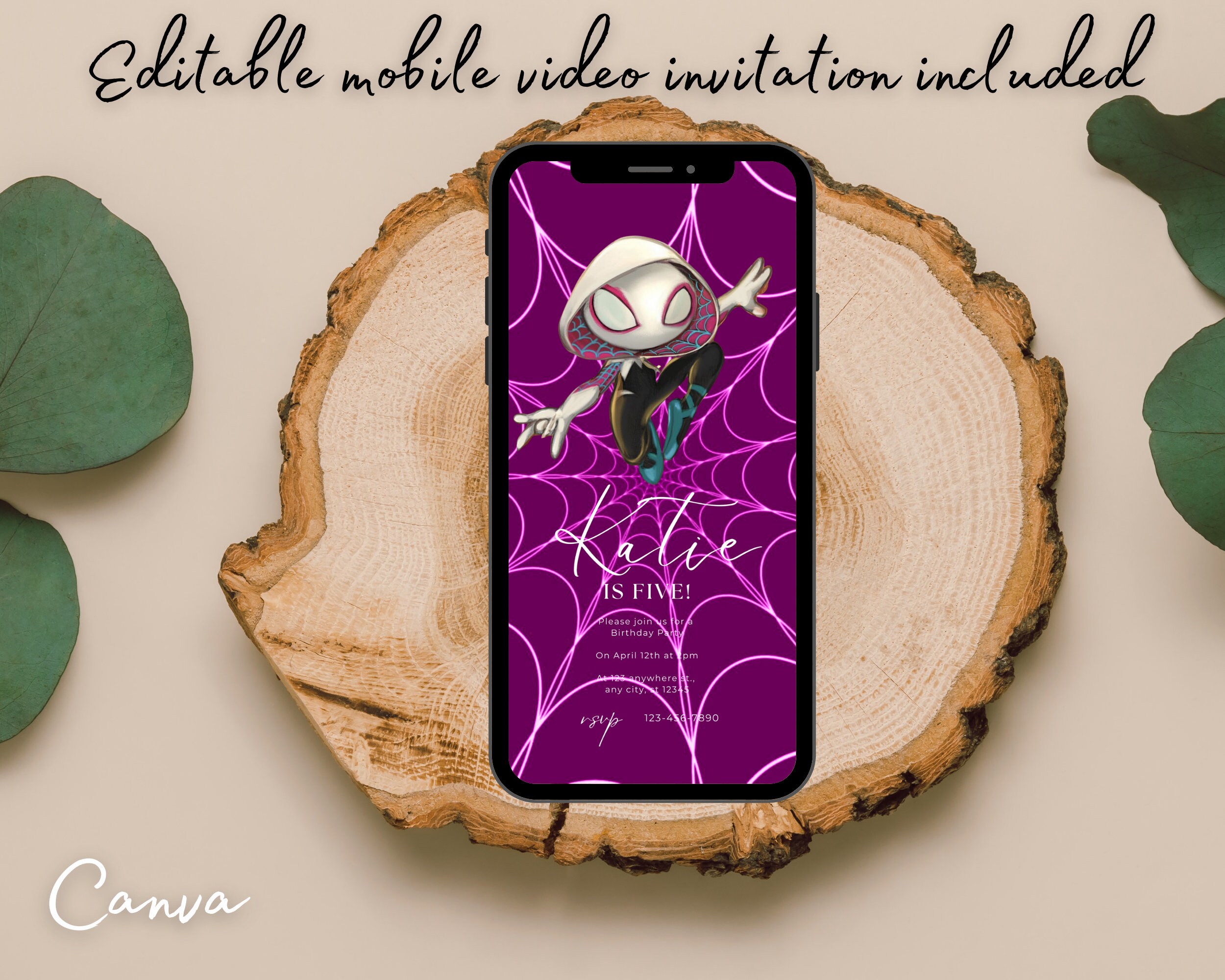 Ghost Spider Birthday Invitation, Spidey and His Amazing Friends ...