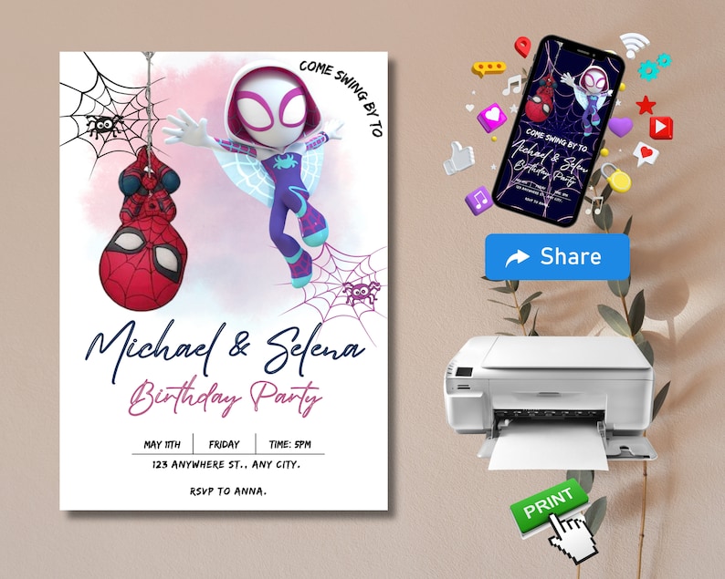 Ghost Spider Birthday Invitation Gwen, Spider Man Birthday Invitation ...