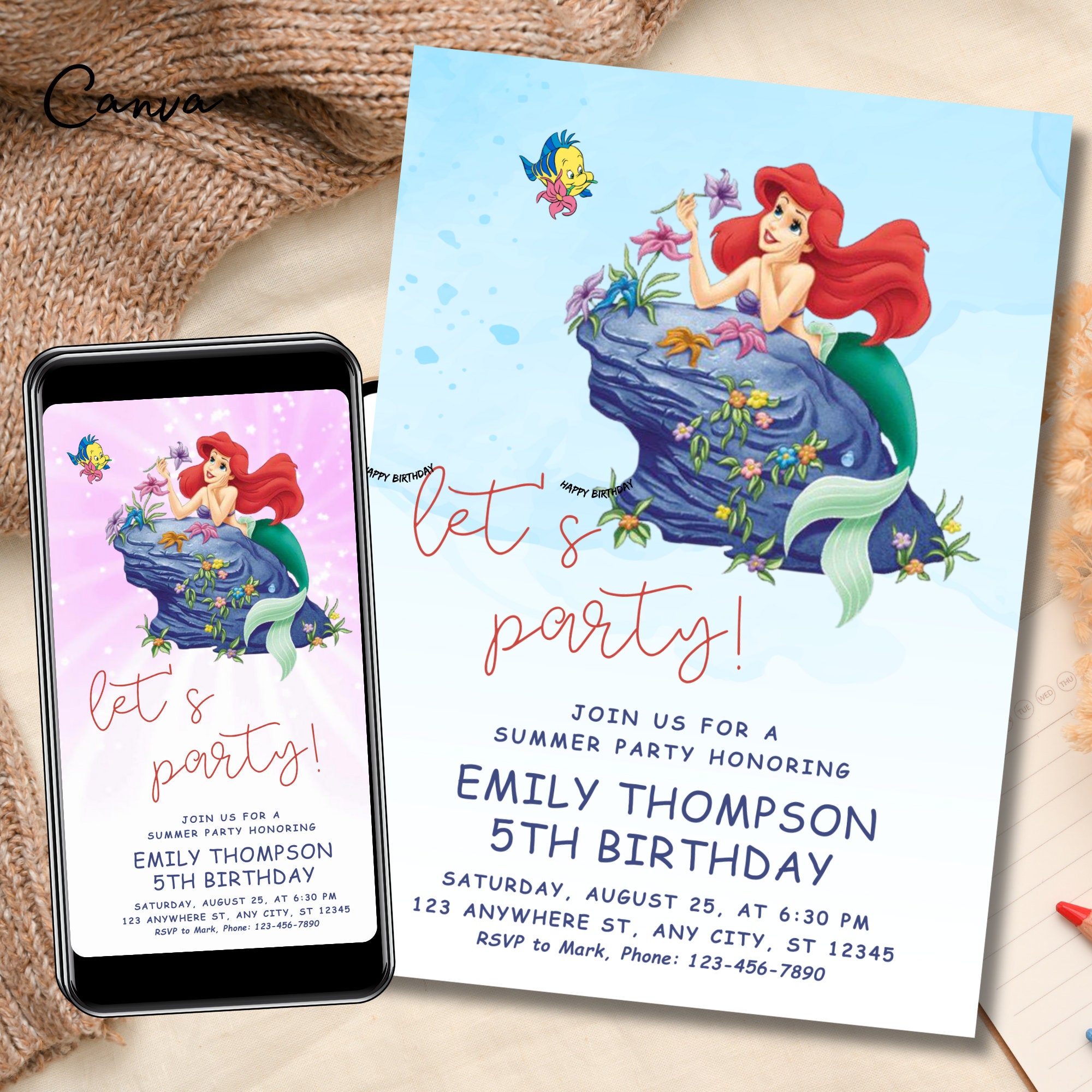 Little Mermaid Invitation, Ariel Invitation, Ariel Princess Birthday ...