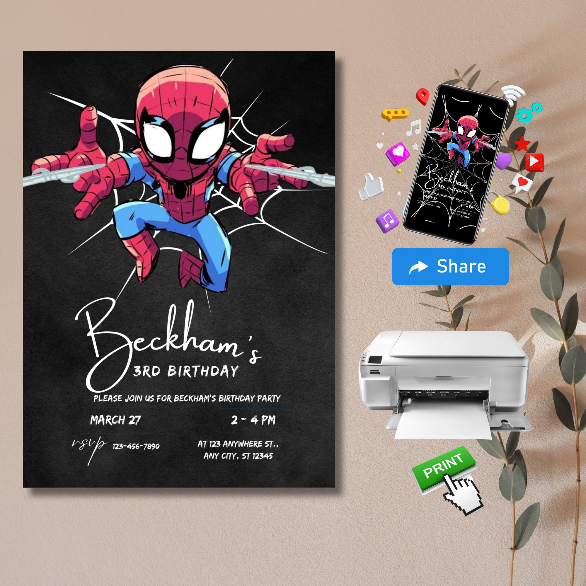Spiderman Invitation Template | Editable Birthday Party Invitation ...