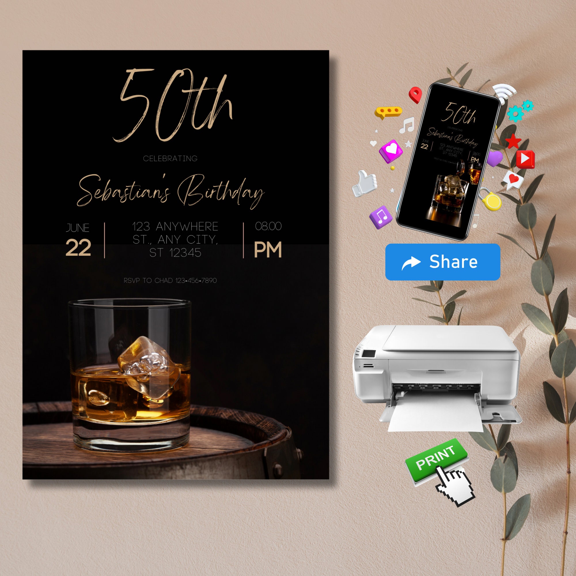 Whiskey Birthday Invitation, Whiskey Invitation, Whiskey Night ...