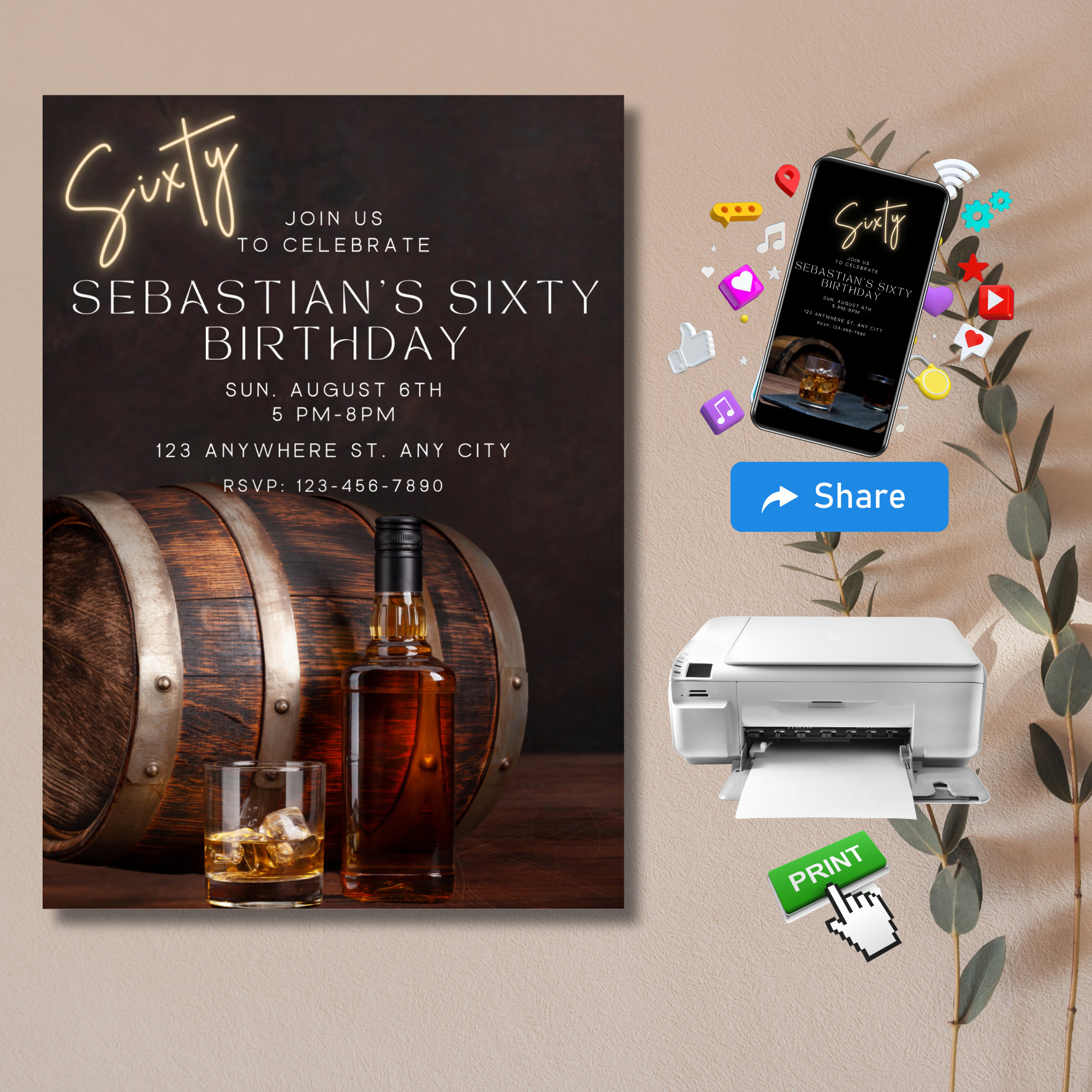 Whiskey Birthday Invitation, Whiskey Invitation, Whiskey Night ...