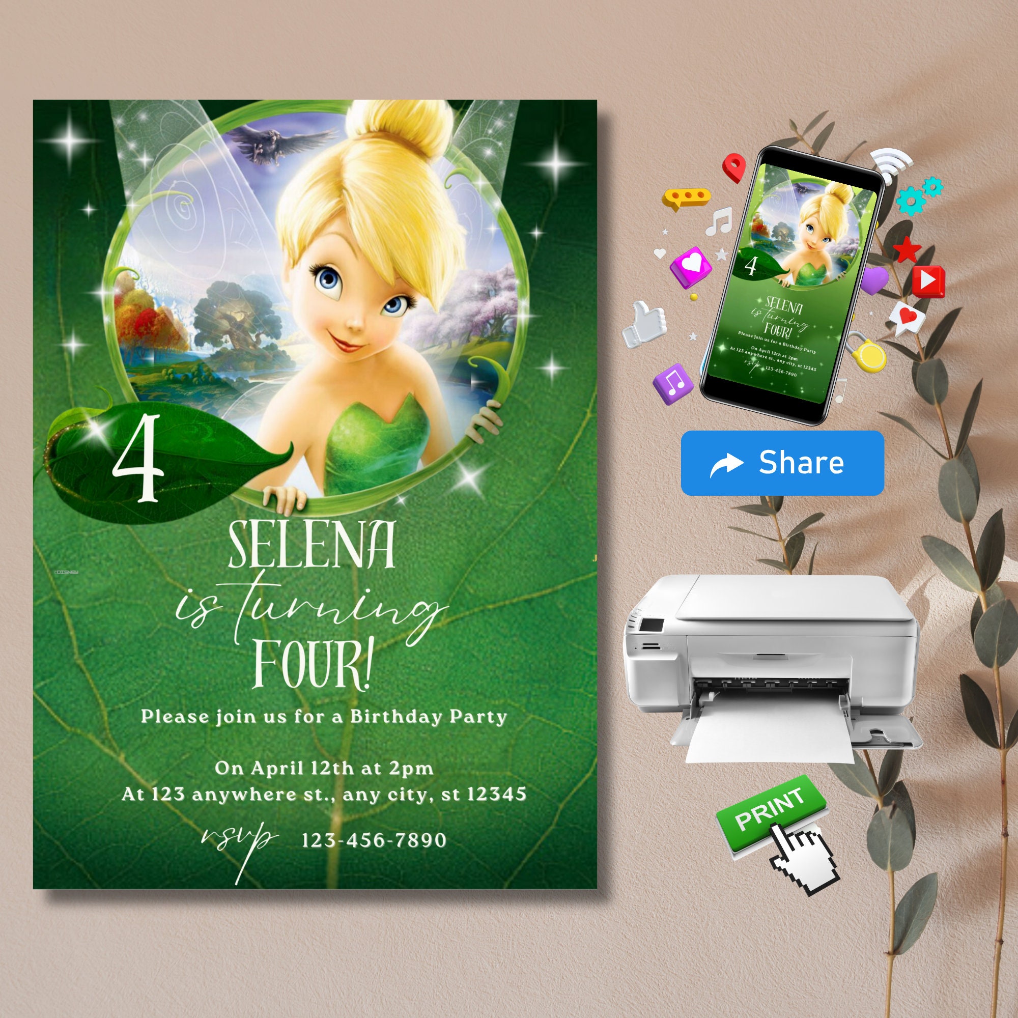 Tinkerbell Editable Invitation, Fairy Birthday Party Tinkerbell Party ...