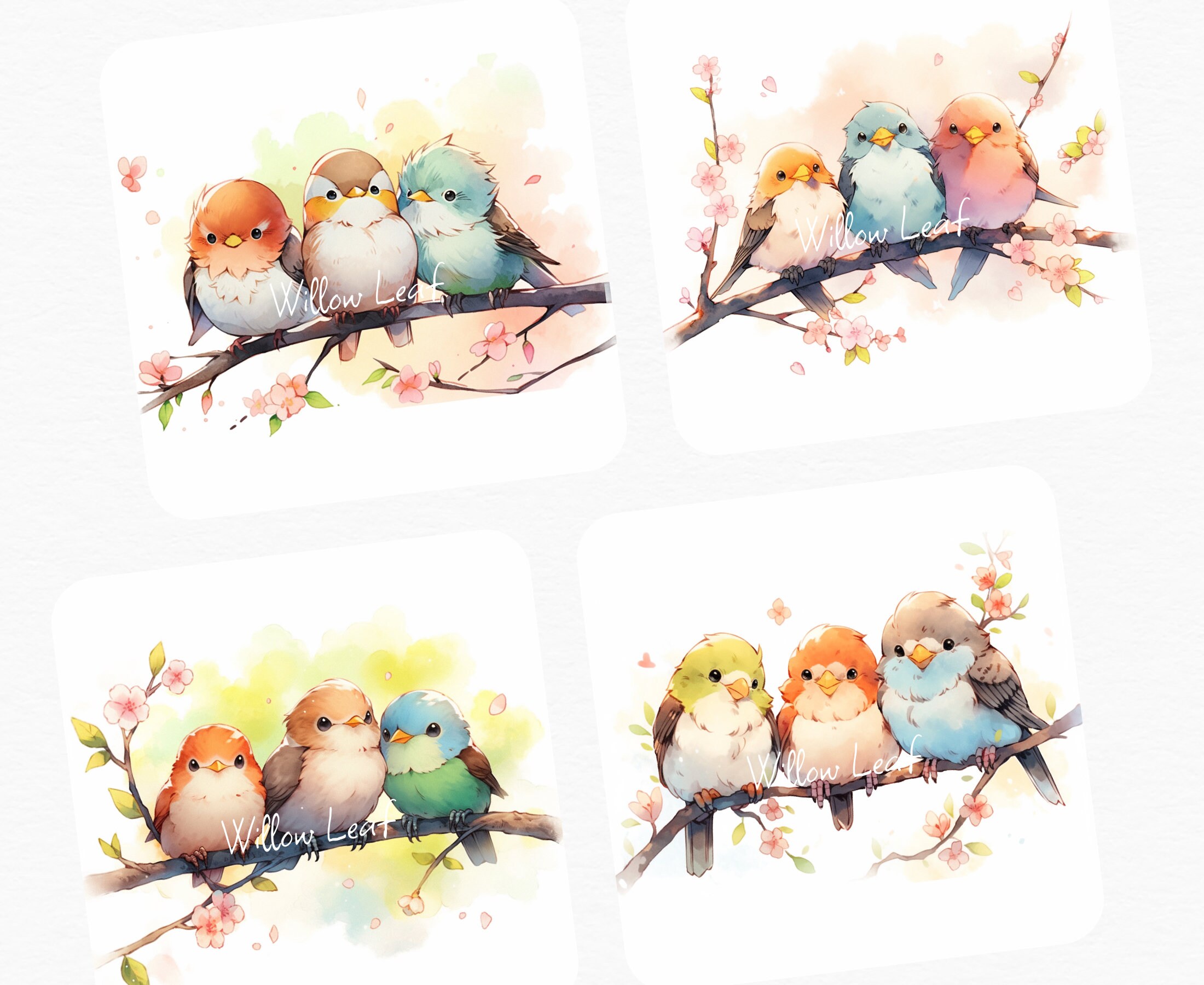3 Cute Birds Clipart 12 High Quality PNG Watercolor Clipart - Etsy