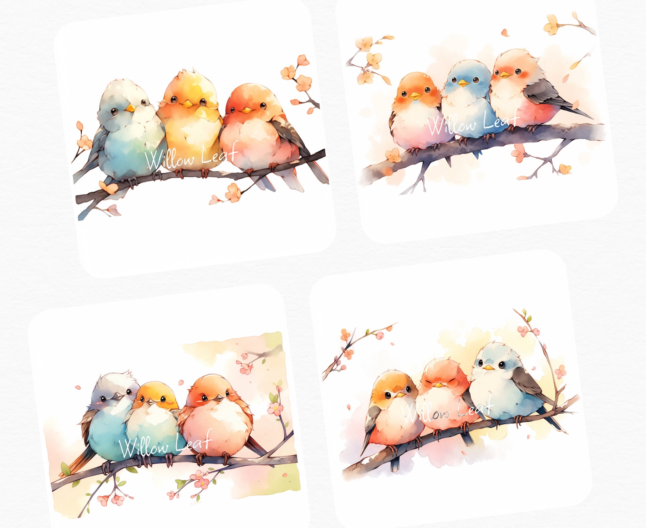3 Cute Birds Clipart 12 High Quality PNG Watercolor Clipart - Etsy