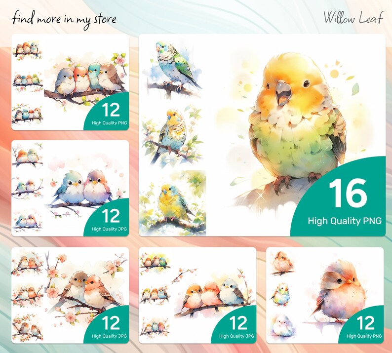 Cute Birds Clipart 12 High Quality PNG Watercolor Clipart - Etsy