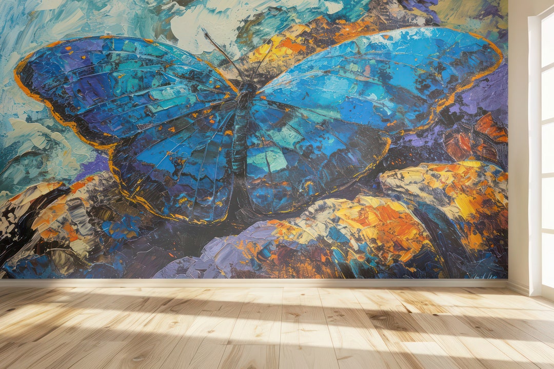 Butterfly Mural Wallpaper Sea Wave Wall Art, Large Seascape, Oversized ...