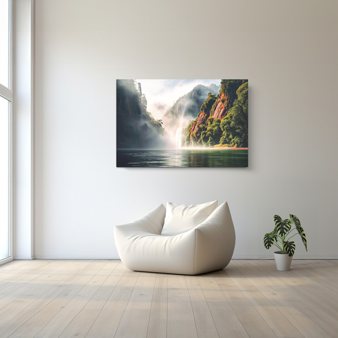 Waterfall Wall Art Print, Calm Canvas Decor, Relaxing Waterfall ...