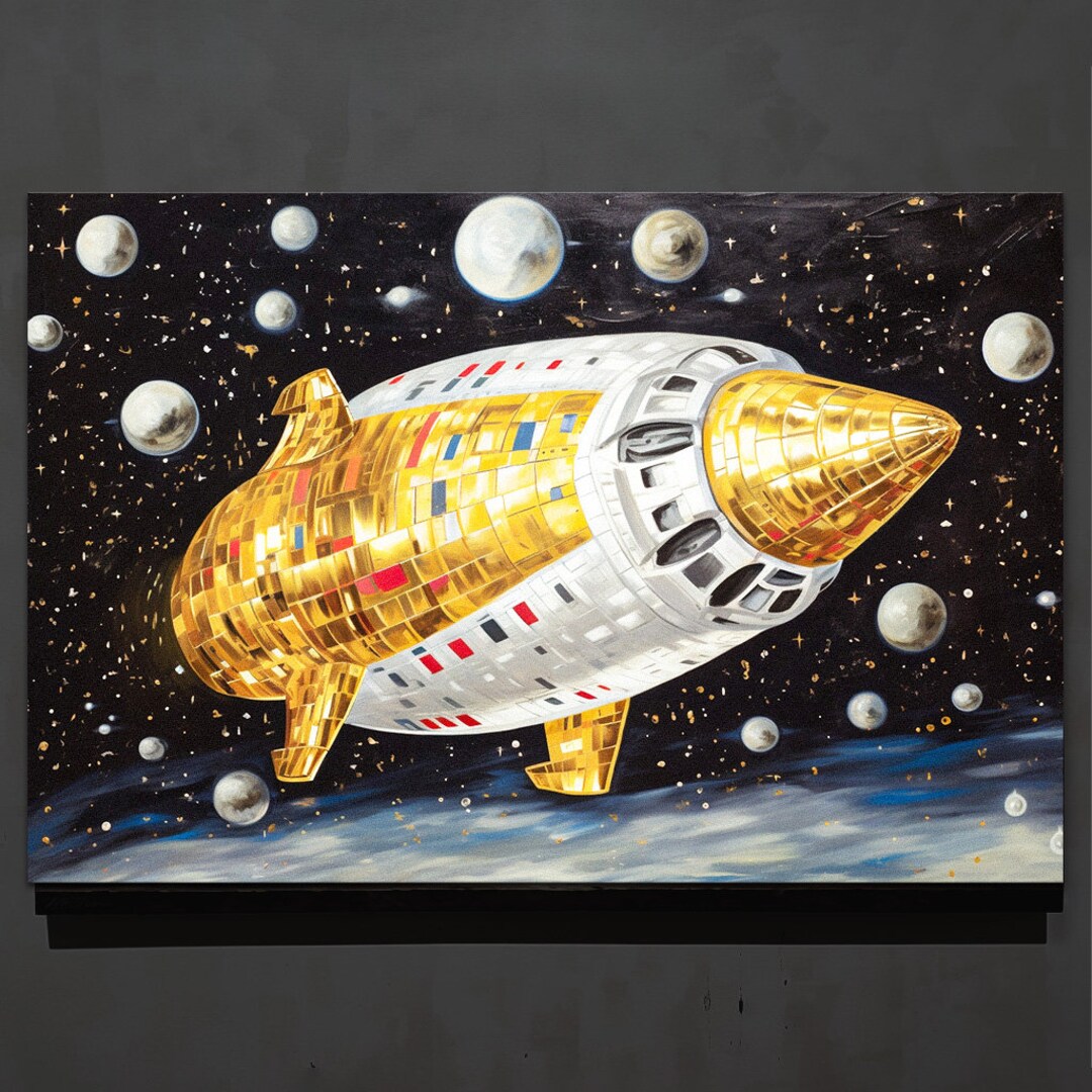 Kids Scifi Spaceship Painting Outer Space Horizontal Canvas - Etsy
