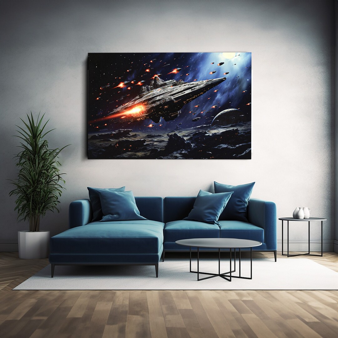Scifi Spaceship Painting Outer Space Horizontal Canvas Art - Etsy