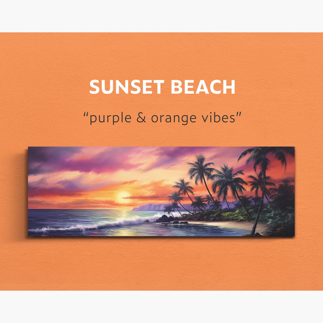 Purple & Orange Sunset Painting Beach Landscape Sunset Art - Etsy
