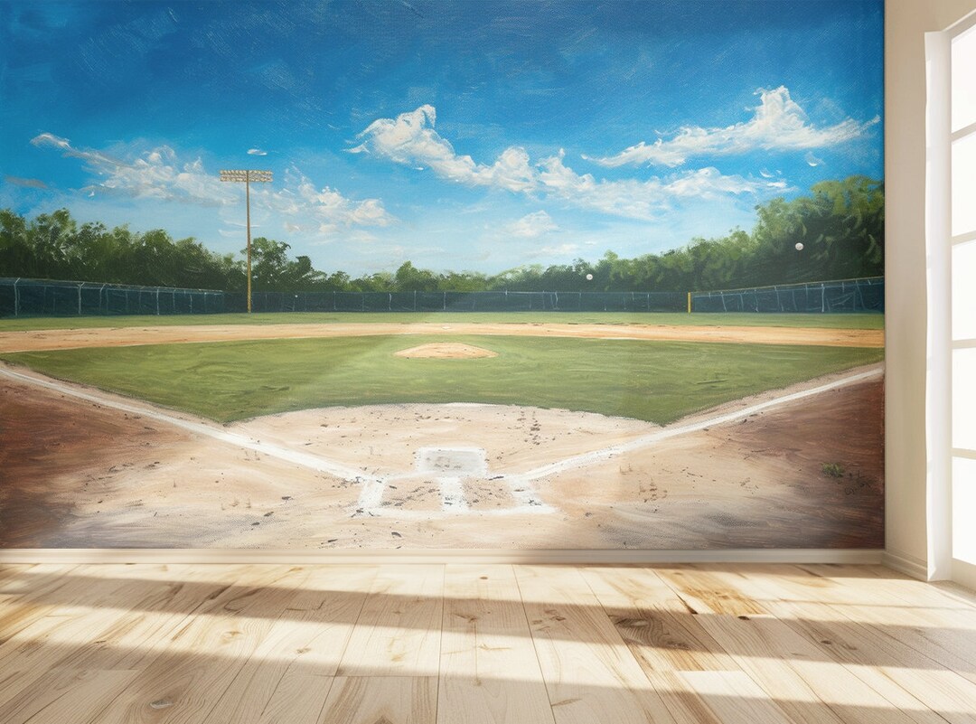 Baseball Field Mural, CUSTOM Wall Art, Large Wallpaper, Oversized Peel ...