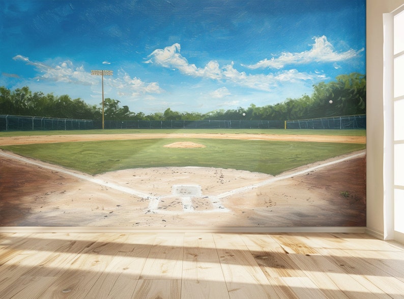 Baseball Field Mural, CUSTOM Wall Art, Large Wallpaper, Oversized Peel ...