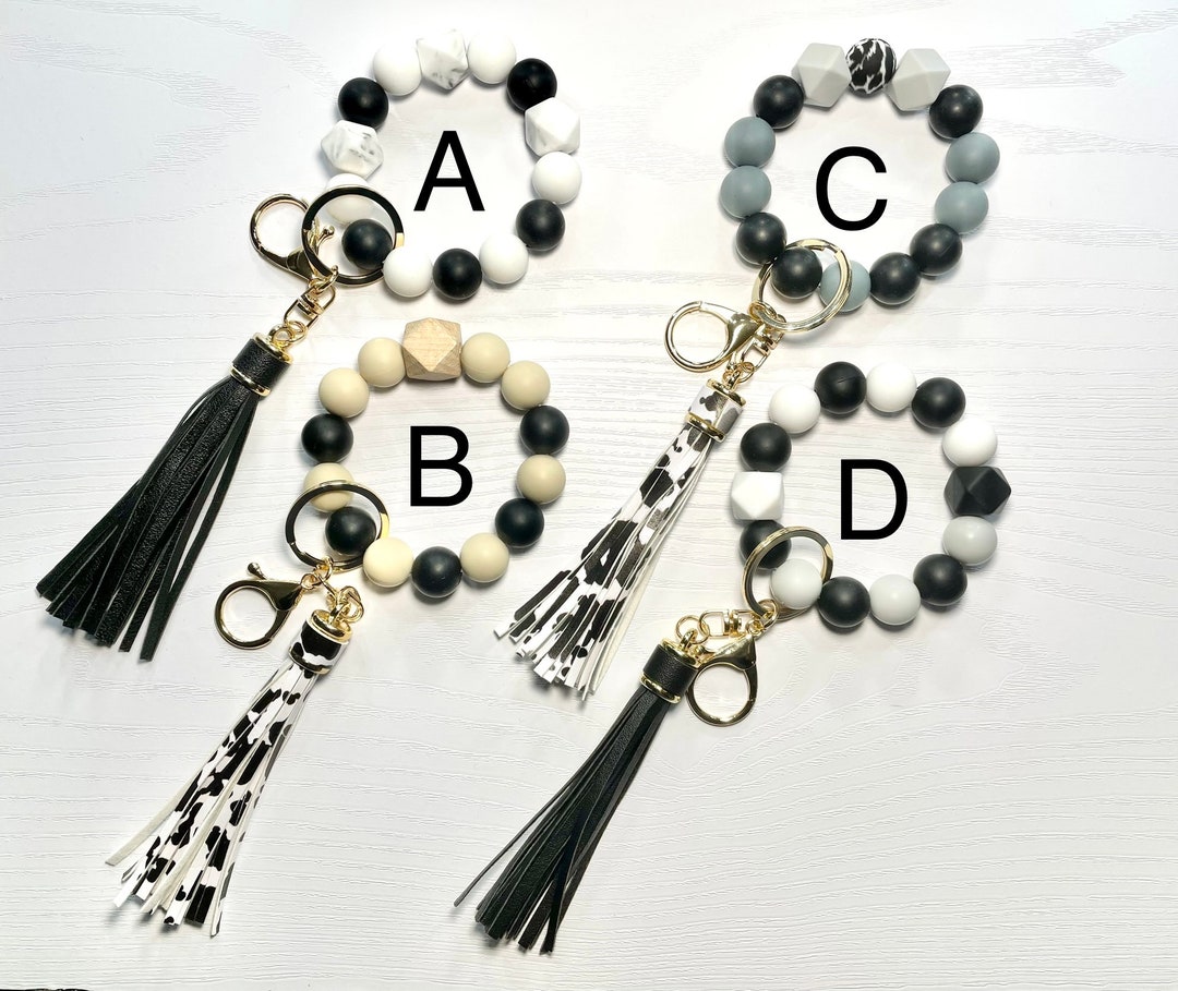 Silicone Bead Wristlet Keychain/ Rubber Bead Keychain/ Bracelet ...