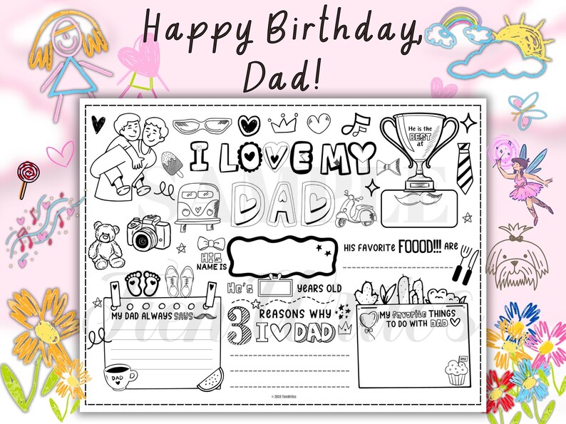 I Love My Dad Coloring Sheet, DIGITAL DOWNLOAD, Home Activity, All ...