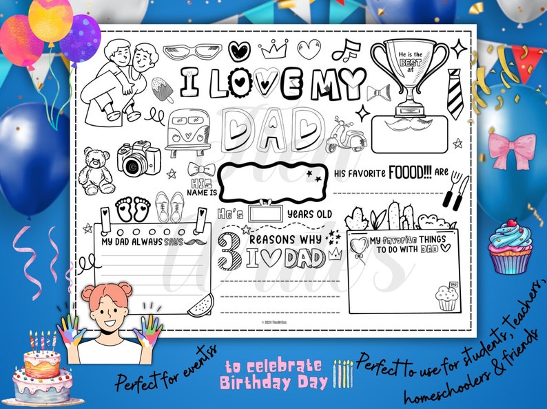 I Love My Dad Coloring Sheet, DIGITAL DOWNLOAD, Home Activity, All ...
