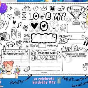 I Love My Mom Coloring Sheet, DIGITAL DOWNLOAD, Home Activity, All ...