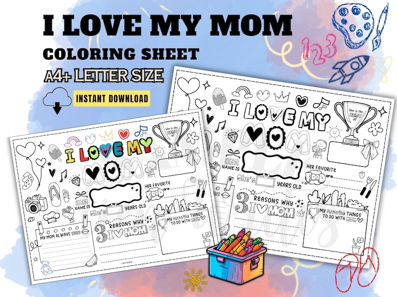 I Love My Mom Coloring Sheet, DIGITAL DOWNLOAD, Home Activity, All ...