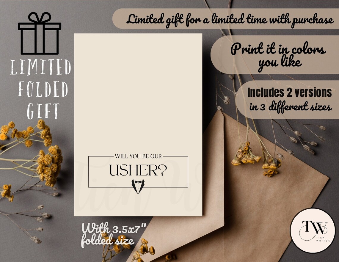 Usher Proposal Cards Will You Be Our Usher Invitation DIY - Etsy