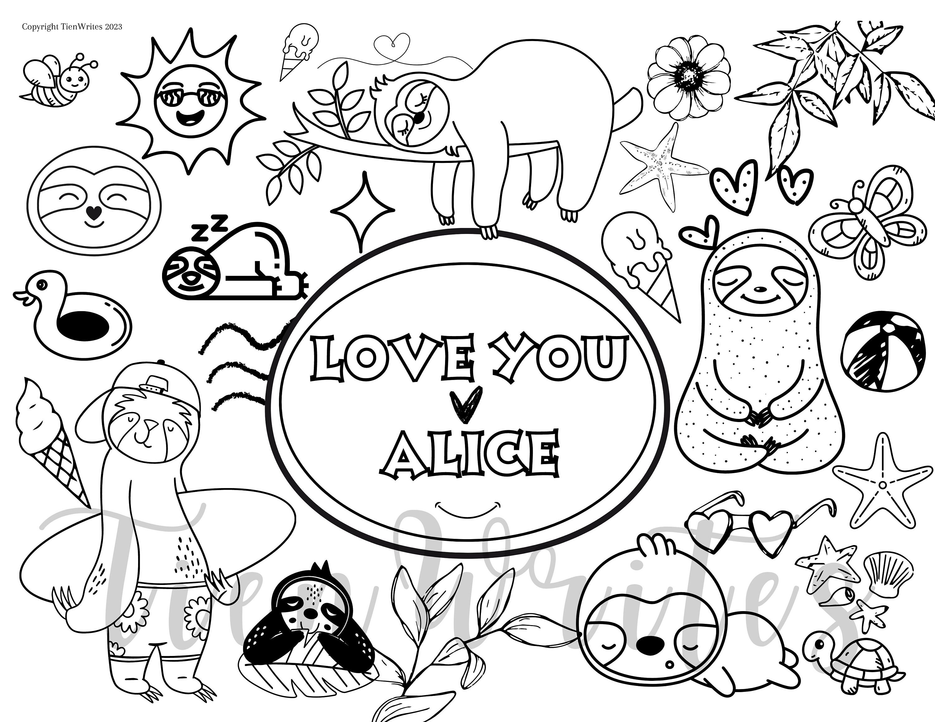 Sloth Coloring Placemat | Wedding Table Numbers, Table Decor Signs ...