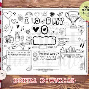 I Love My Mom Coloring Sheet, DIGITAL DOWNLOAD, Home Activity, All ...