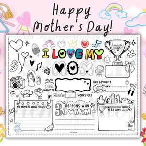 I Love My Mom Coloring Sheet, DIGITAL DOWNLOAD, Home Activity, All ...