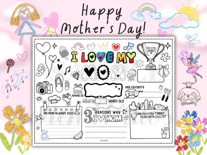 I Love My Mom Coloring Sheet, DIGITAL DOWNLOAD, Home Activity, All ...