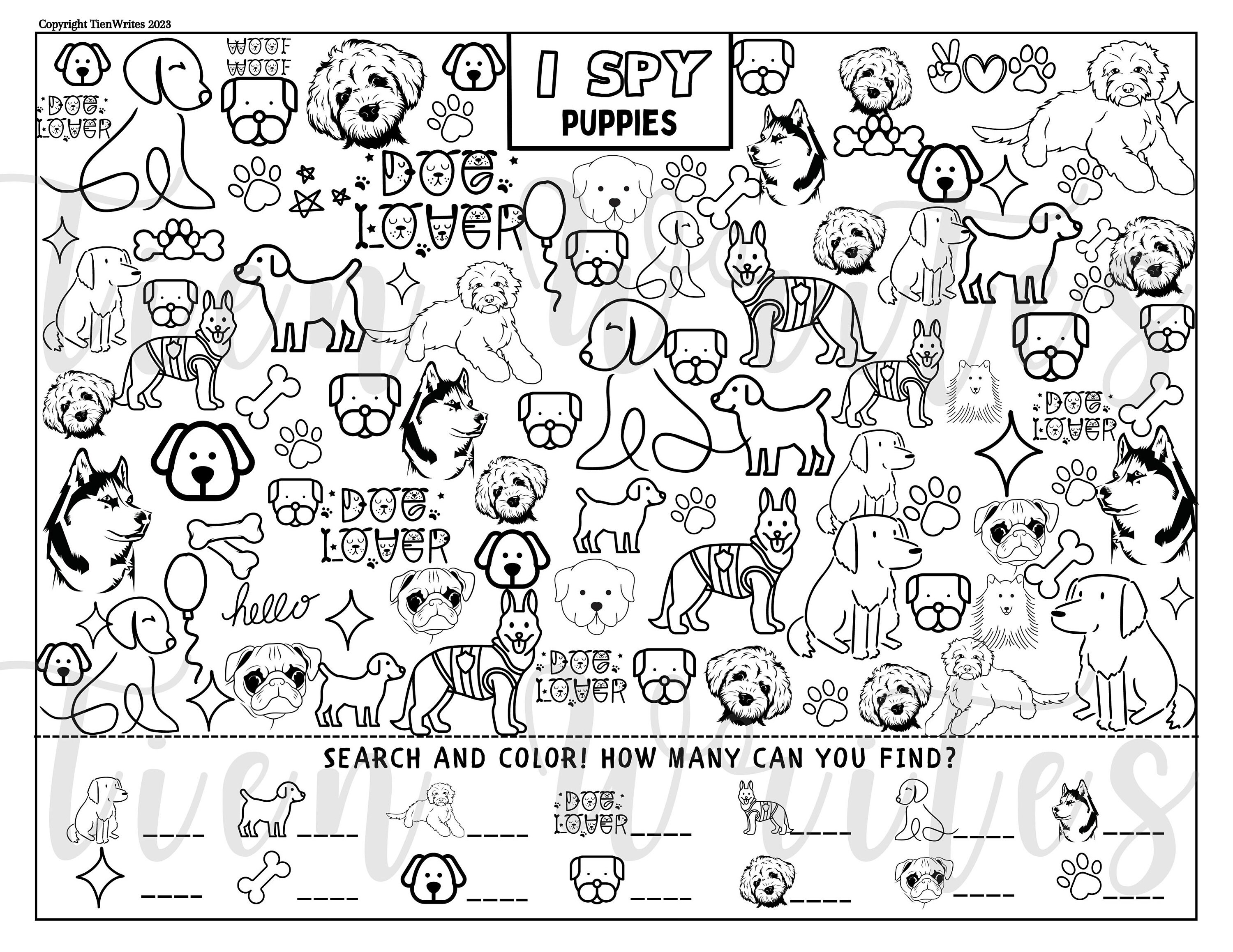 I Spy Puppies Dogs Printable | Spy Games for Kids, I Spy Game Dogs ...