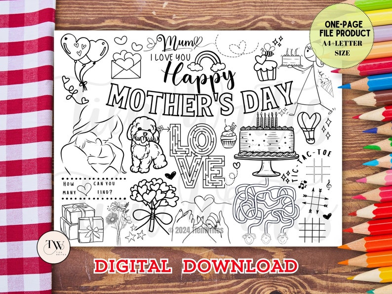 Happy Mother's Day Coloring Sheet, DIGITAL DOWNLOAD, Home Activity, All ...