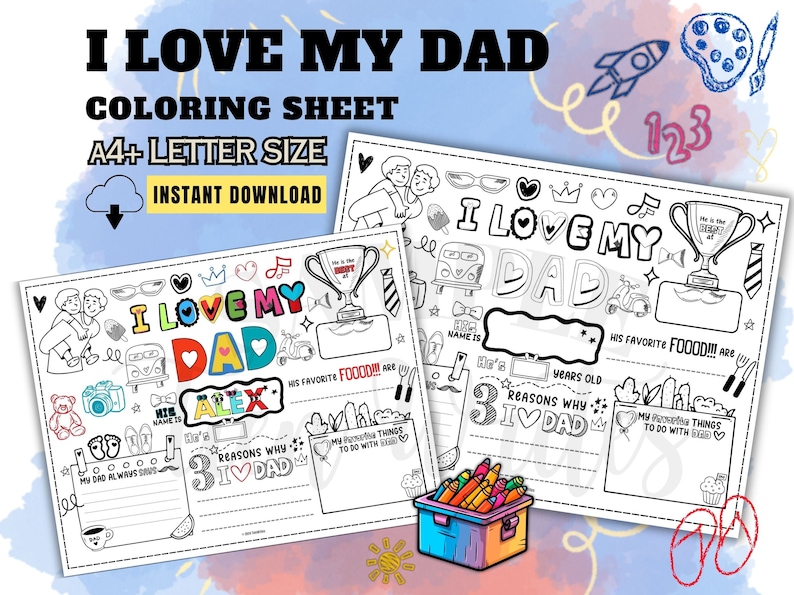 I Love My Dad Coloring Sheet, DIGITAL DOWNLOAD, Home Activity, All ...