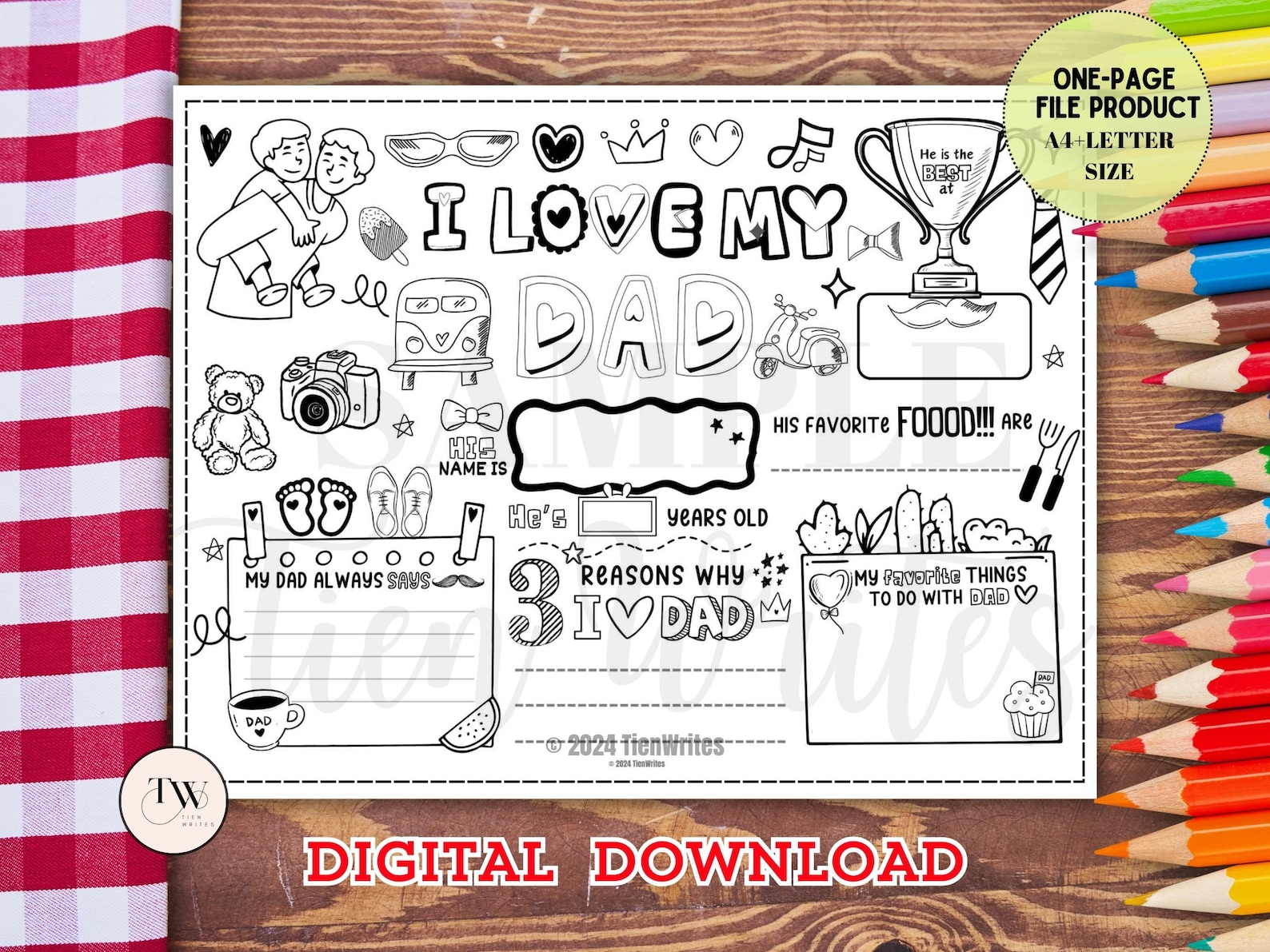 I Love My Dad Coloring Sheet, DIGITAL DOWNLOAD, Home Activity, All ...