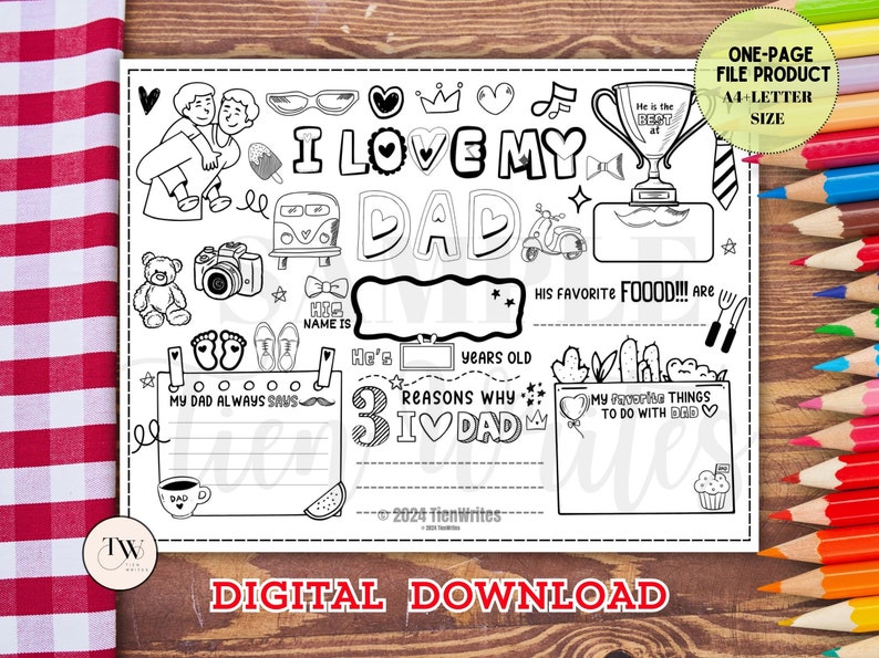 I Love My Dad Coloring Sheet, DIGITAL DOWNLOAD, Home Activity, All ...