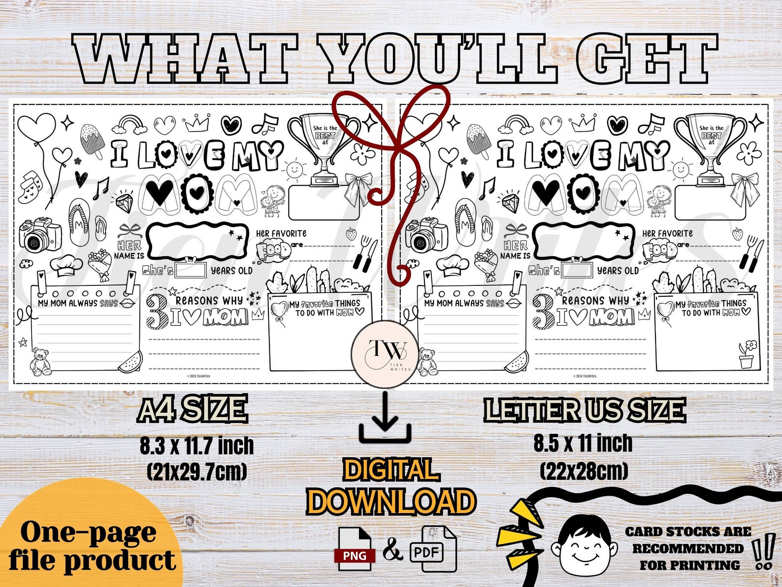 I Love My Mom Coloring Sheet, DIGITAL DOWNLOAD, Home Activity, All ...