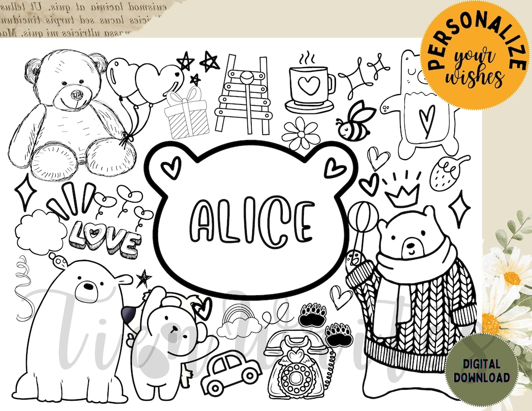 Teddy Bears Coloring Birthday Placemat Wedding Table - Etsy