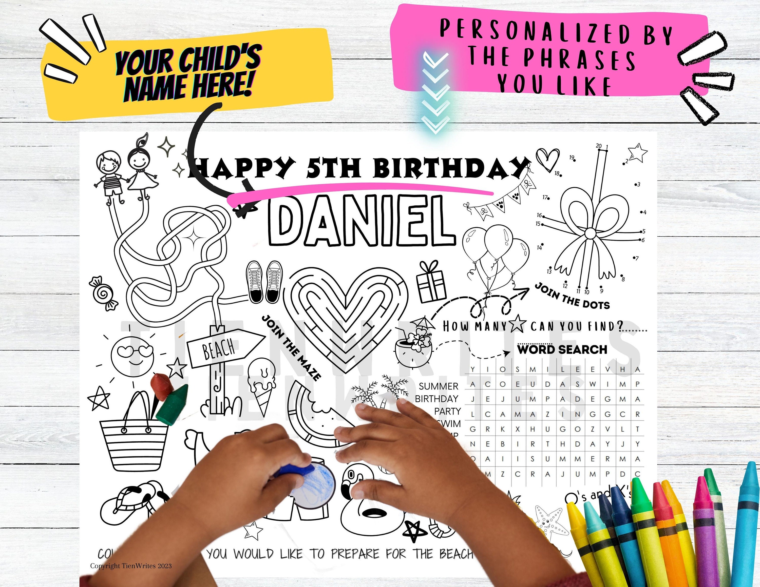 Personalized Summer Coloring Placemat, Coloring & Game Table Decoration ...