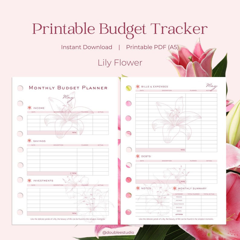 Printable Monthly Budget Planner, Paycheck Tracker - Birth Flower Theme ...