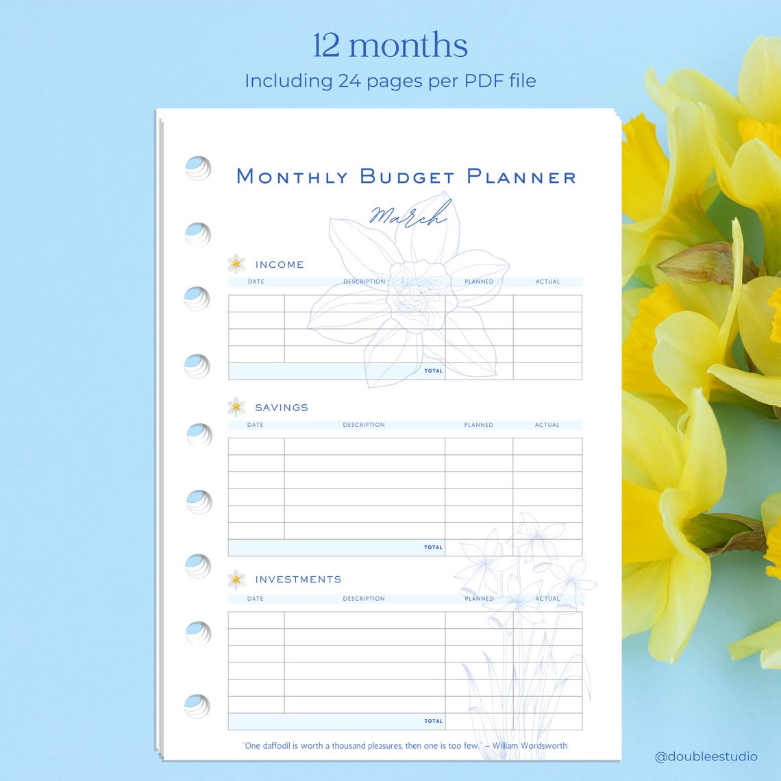 Printable Monthly Budget Planner, Paycheck Tracker Birth Flower Theme ...