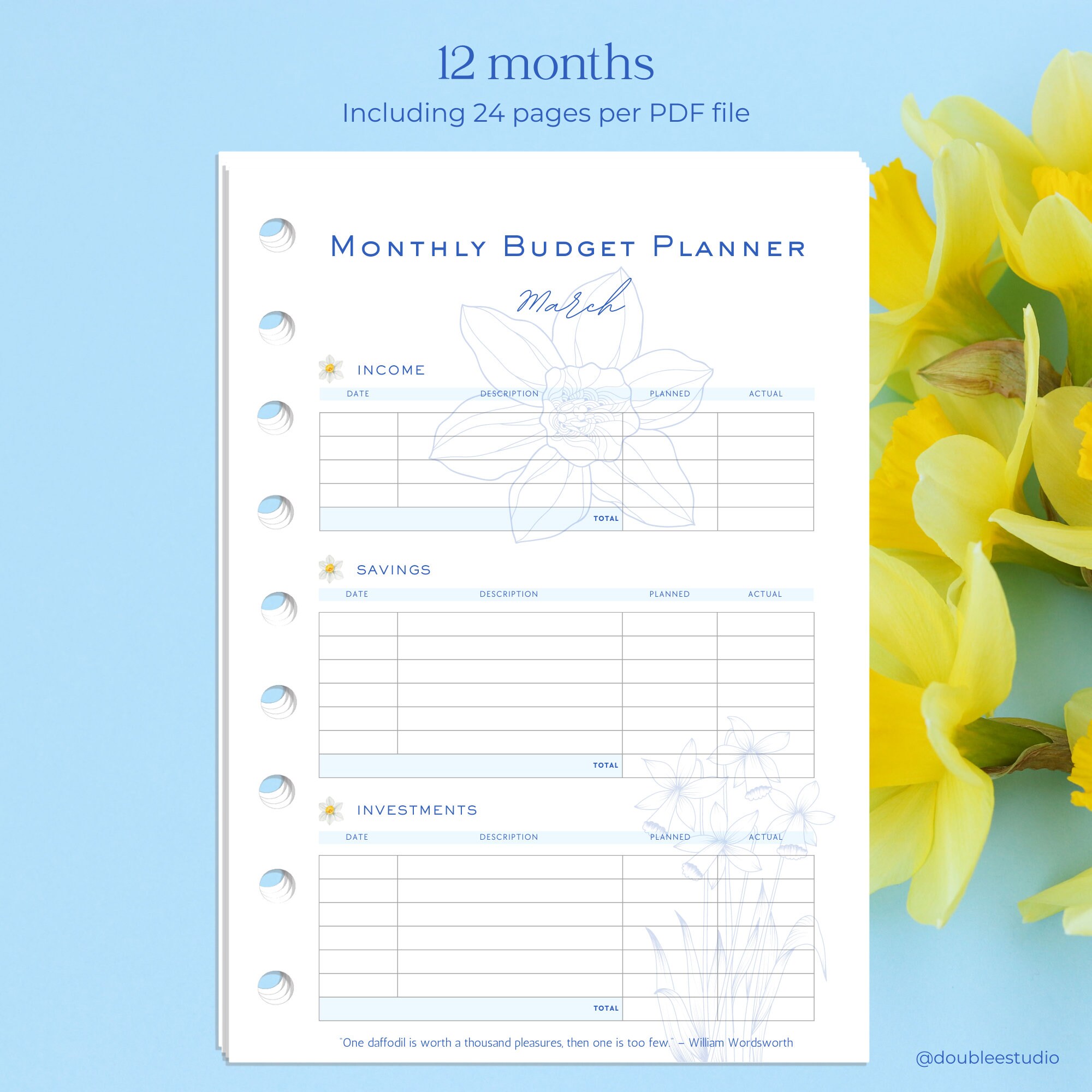Printable Monthly Budget Planner, Paycheck Tracker Birth Flower Theme ...