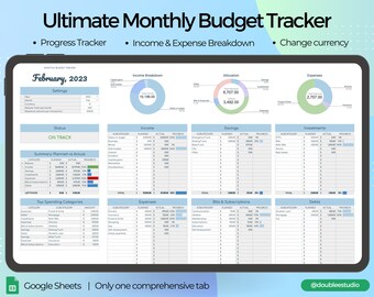 Monthly Budget Tracker Spreadsheet Template for Google Sheets ...